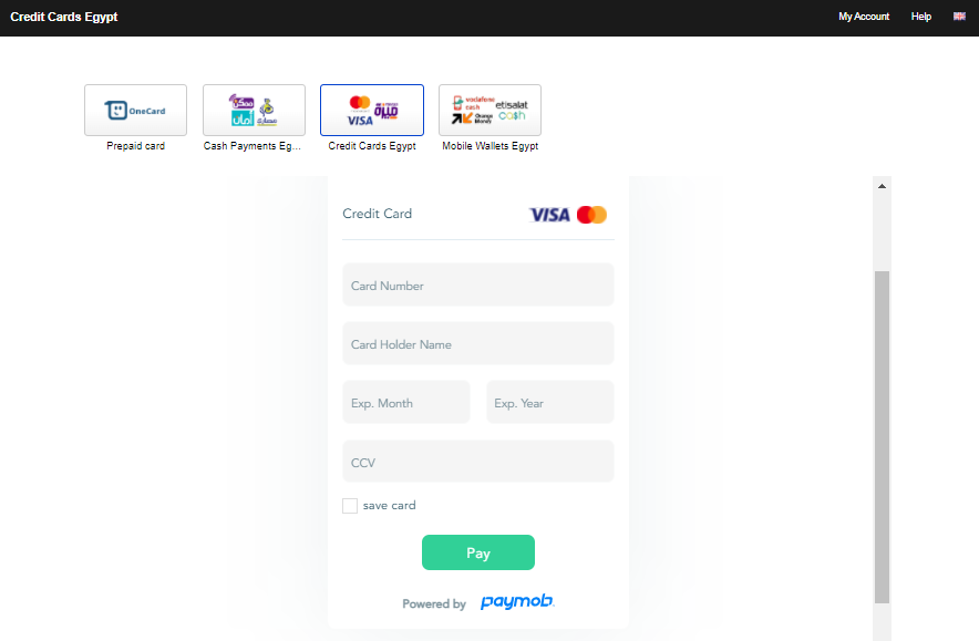 Payment Method - Credit Card for Egypt