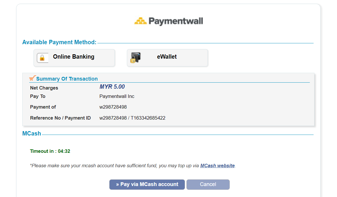 Payment Method - Mcash